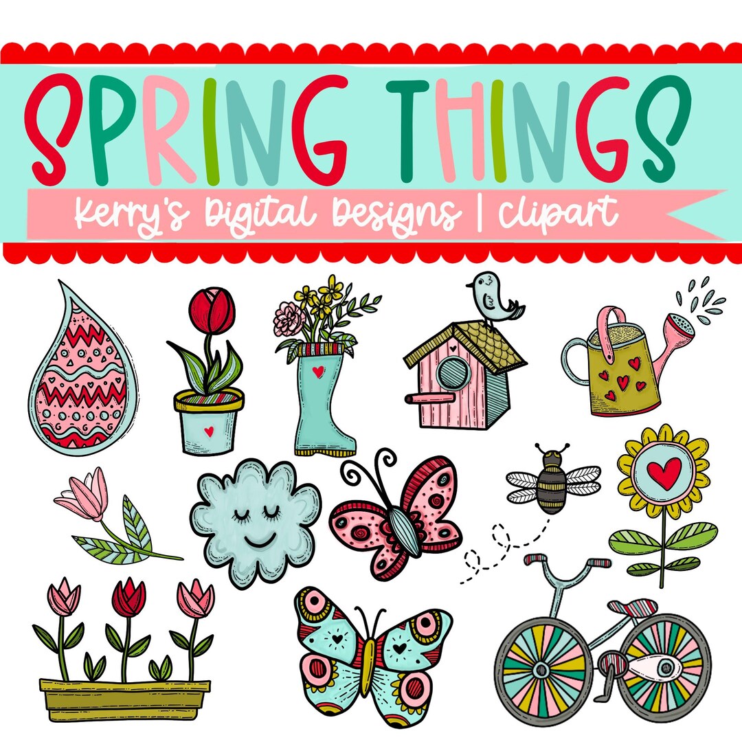 Spring Time Clipart | Flowers, Butterflies, Bicycle | Pngs Only | - Etsy