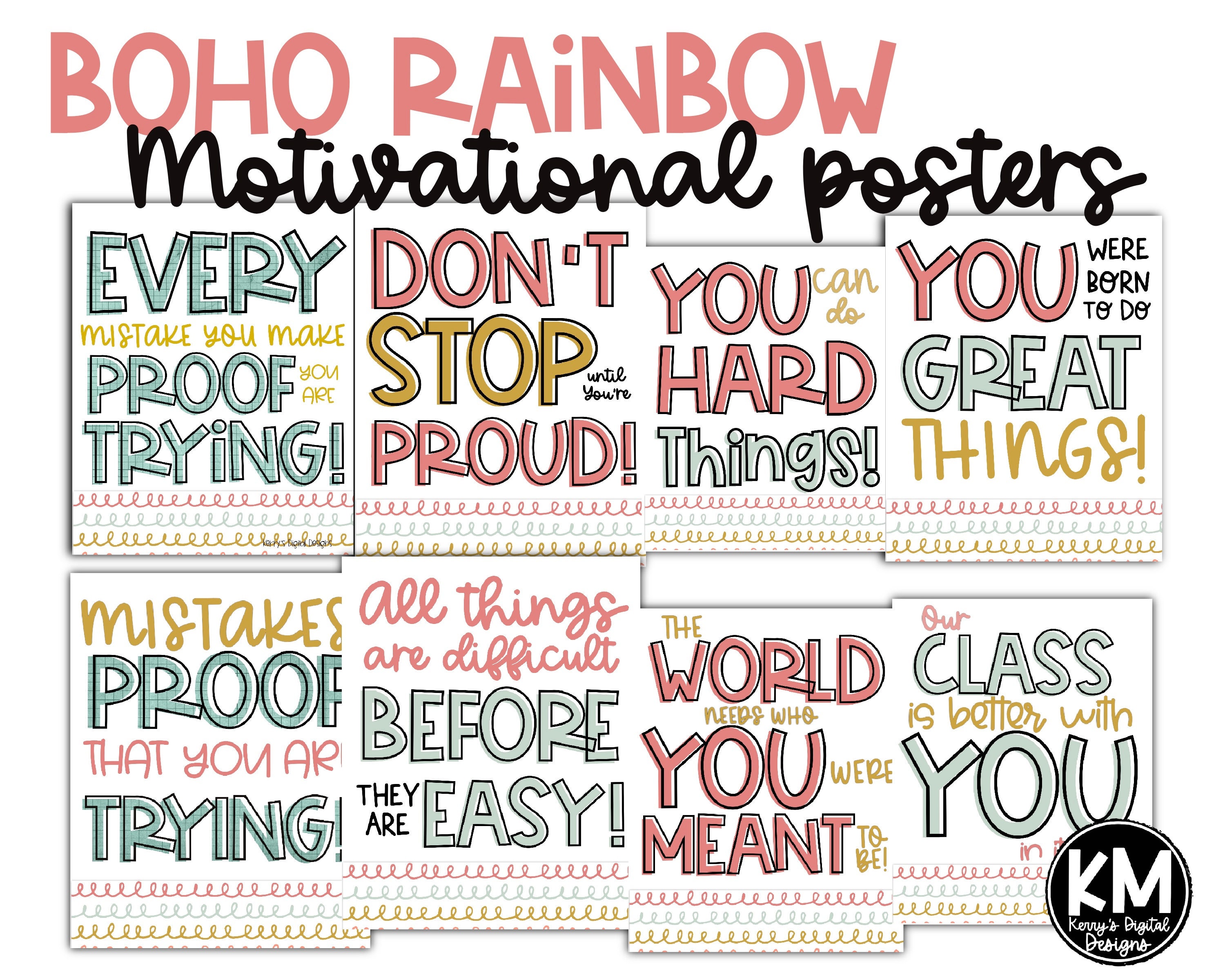 Boho Rainbow Motivational Poster Kit Classroom Decor - Etsy