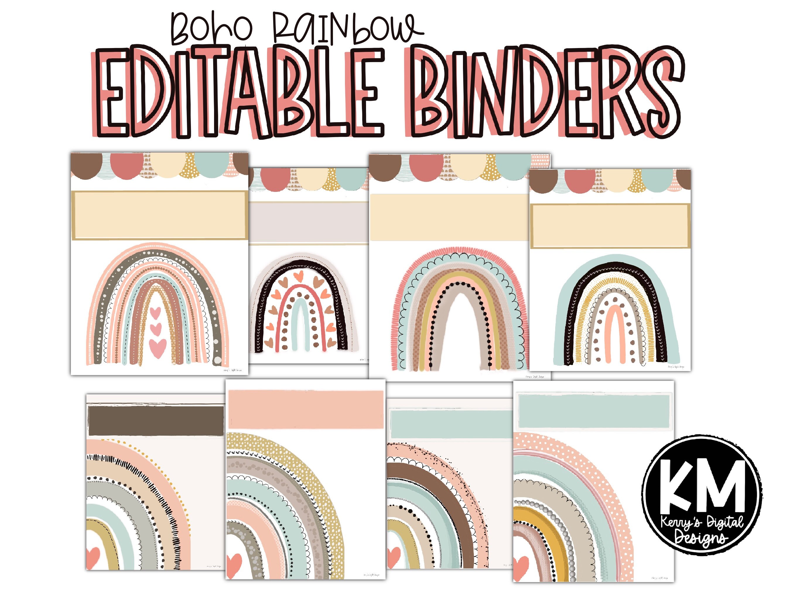 Editable Teacher Boho Rainbow Binder Covers and Spines - Etsy