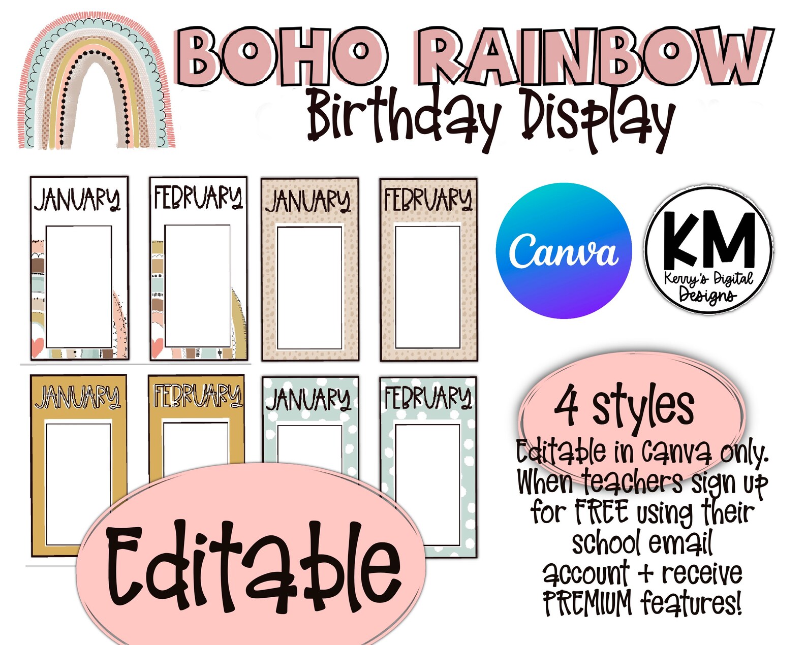 EDITABLE Boho Rainbow Birthday Display Classroom Decor - Etsy