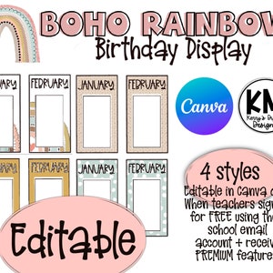 EDITABLE Boho Rainbow Birthday Display Classroom Decor - Etsy