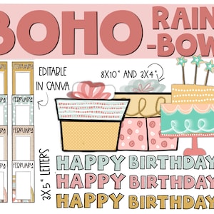 EDITABLE Boho Rainbow Birthday Display Classroom Decor Bulletin Board ...