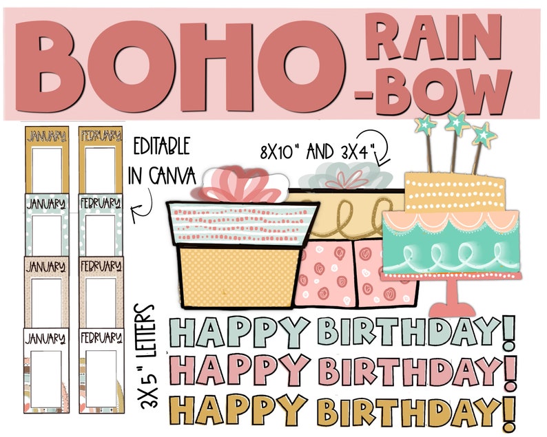 EDITABLE Boho Rainbow Birthday Display Classroom Decor Bulletin Board ...