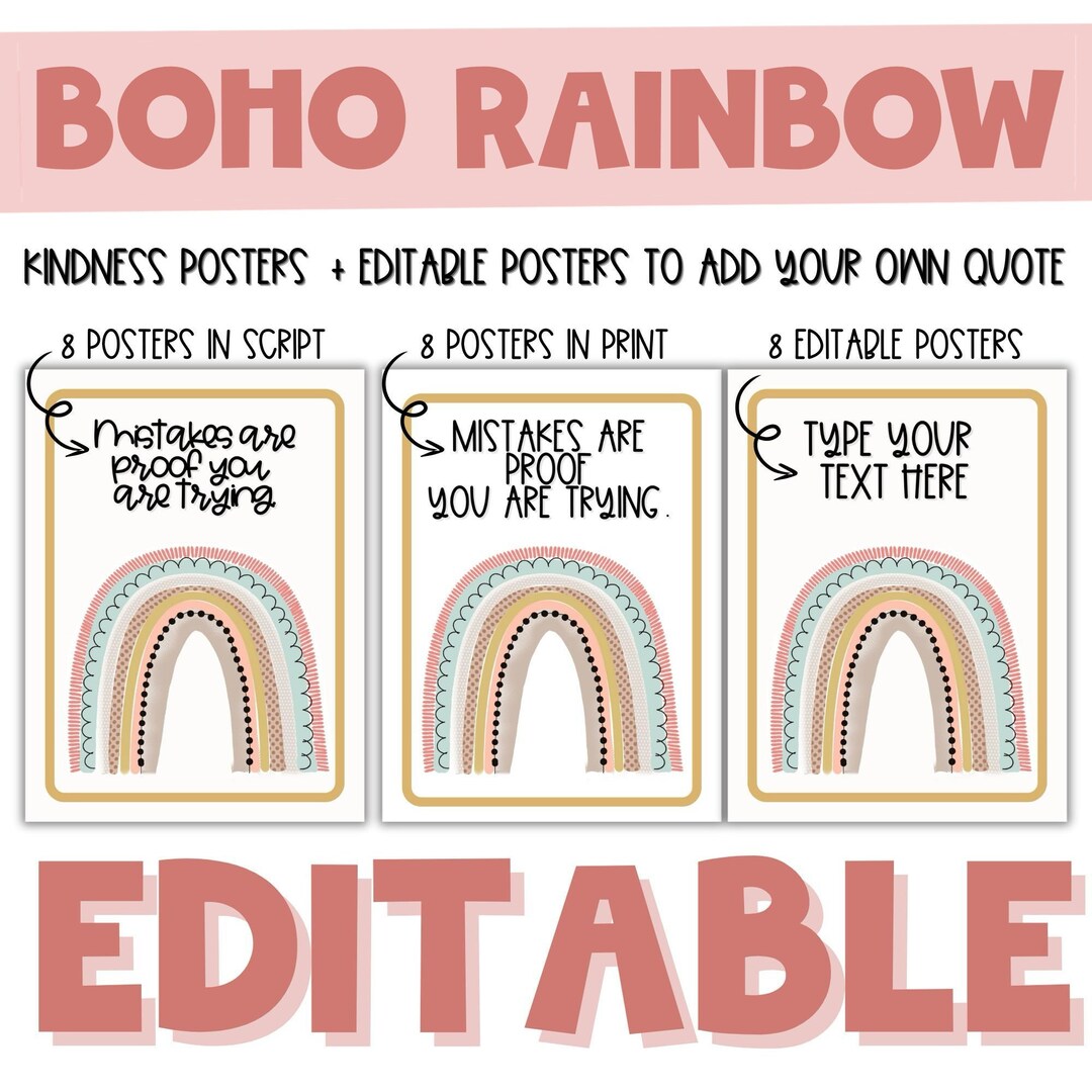 EDITABLE Boho Rainbow Kindness Posters 8x10 Inches - Etsy