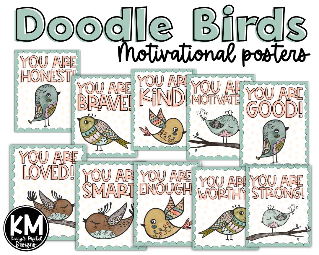 10 Doodle Birds Motivational Posters | 8x10 Inches - Etsy