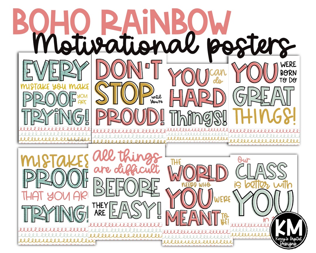 Boho Rainbow Motivational Poster Kit Classroom Decor - Etsy