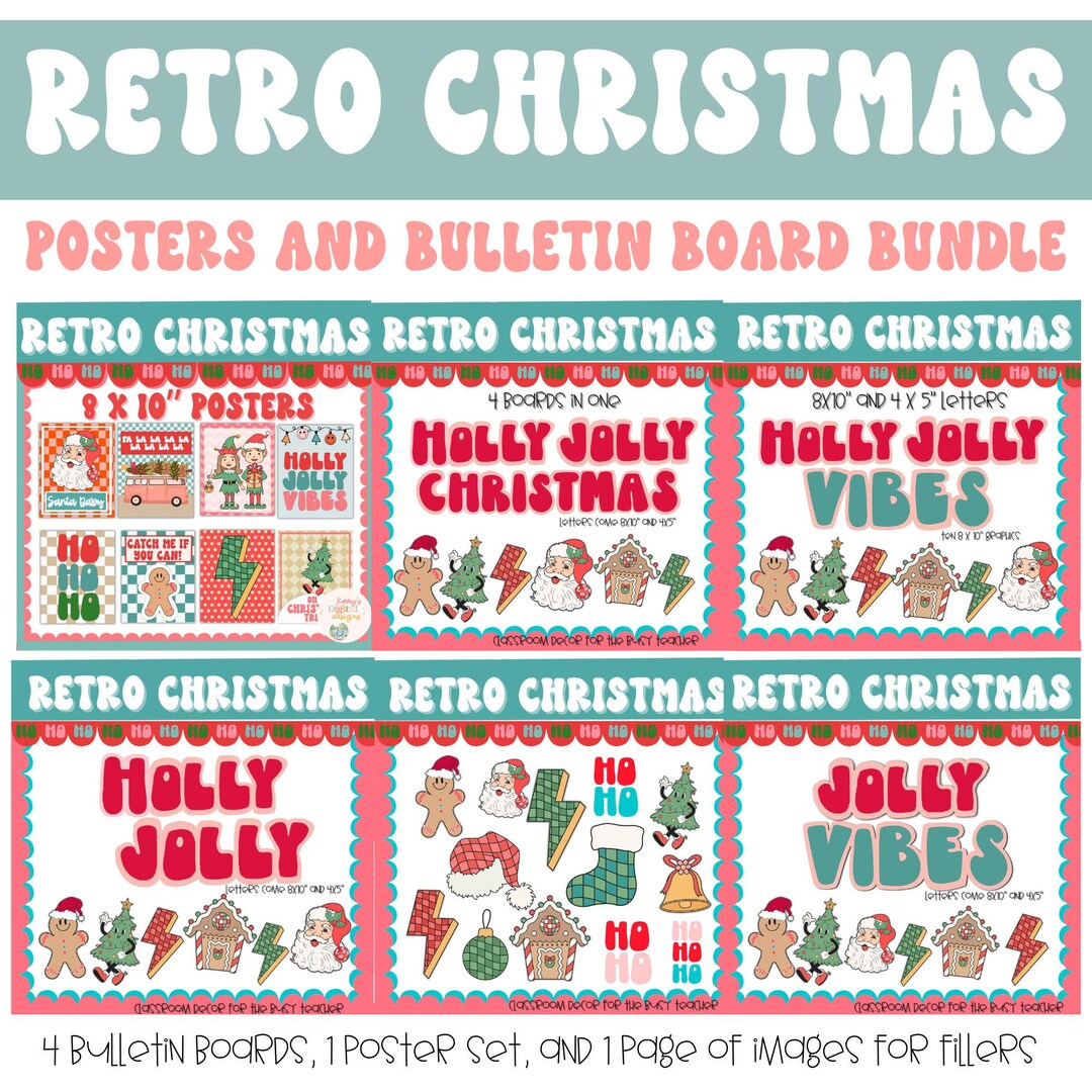 BUNDLE Christmas Retro Posters + 4 Bulletin Boards | Holly Jolly Vibes ...