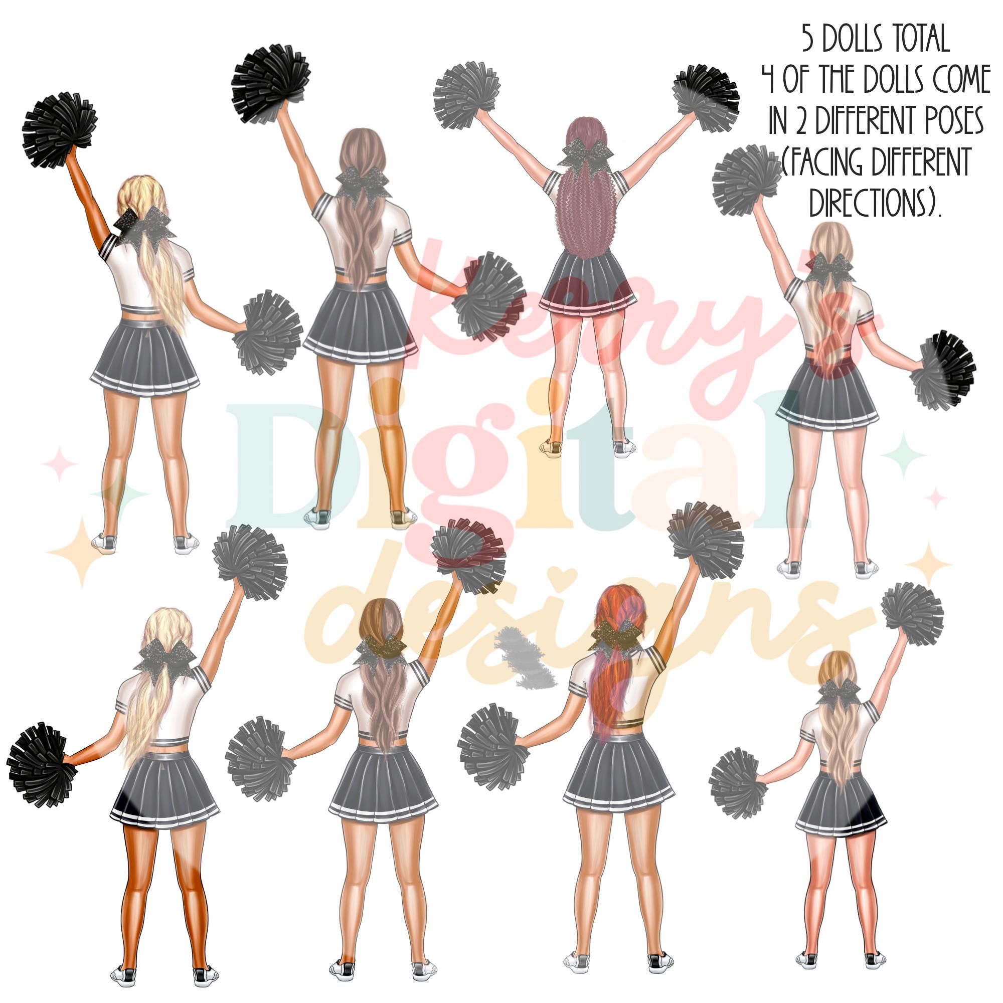 Cheerleader Clipart: Black and White Cheer Squad (digital Planner ...