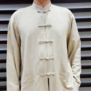 Chinese Collar and Button Linen Blouse for Men/women, Long Sleeve Linen ...