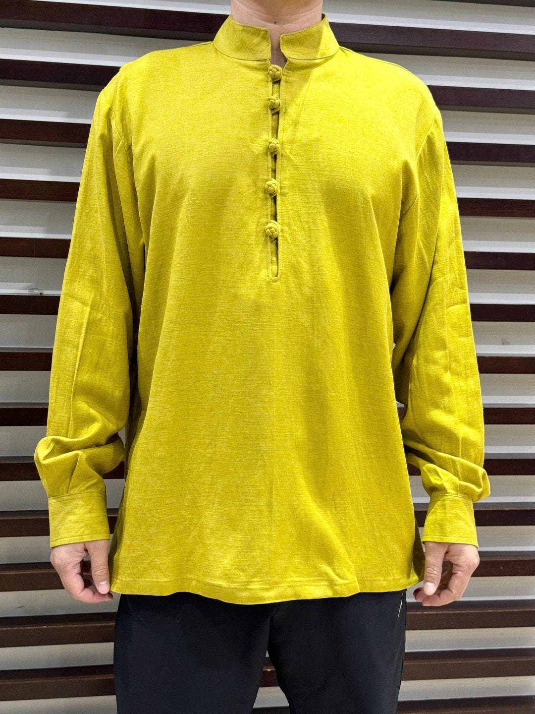 Band Collar Linen Shirt for Men, Long Sleeve Linen Blouse for Men ...