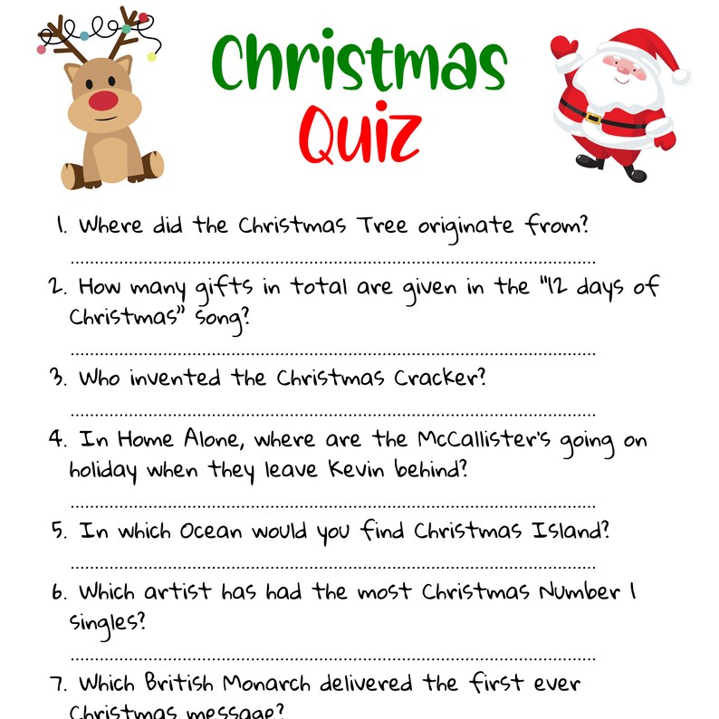 Christmas Quiz, Christmas Downloadable Quiz, Family Christmas Quiz ...