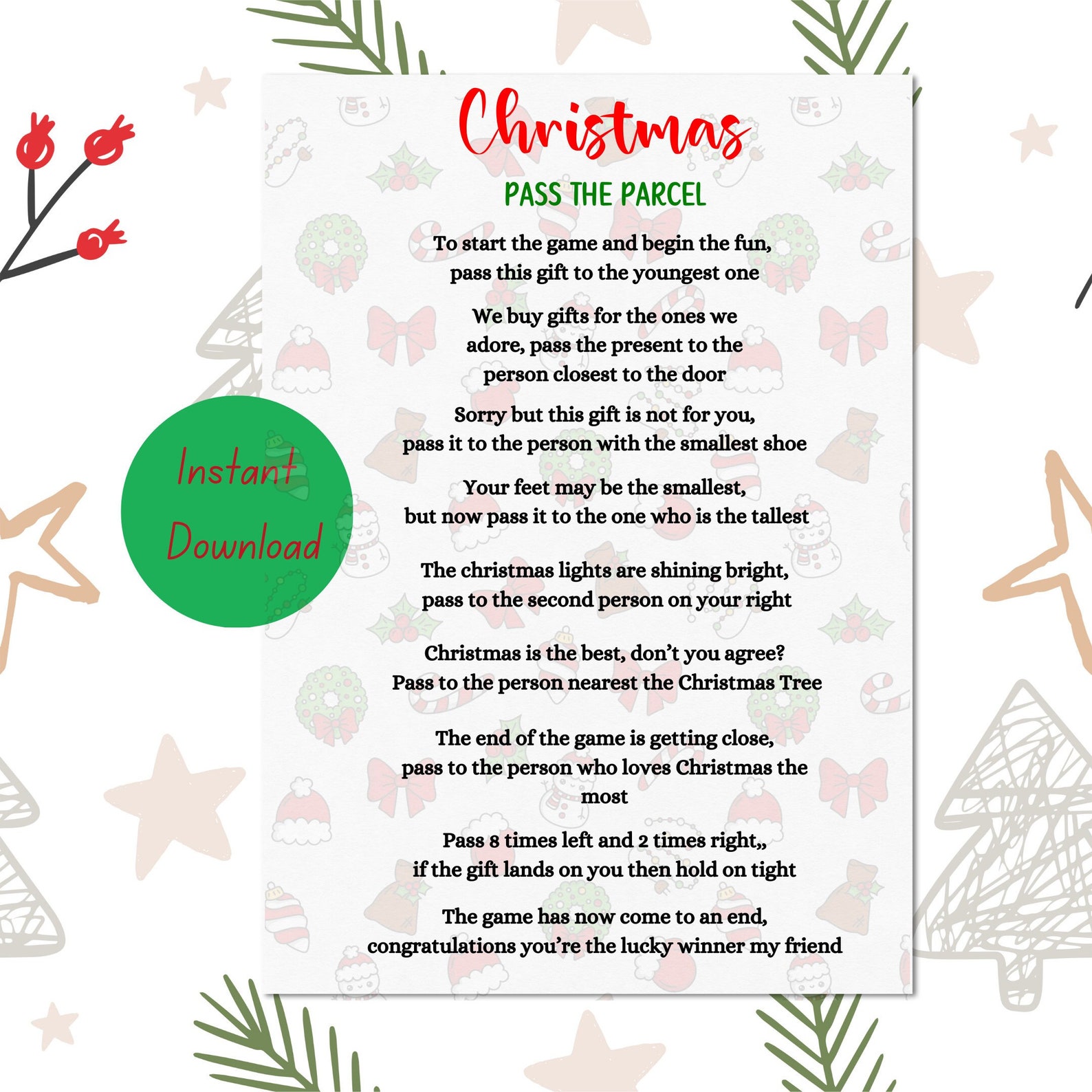 Christmas Pass the Parcel Game, Printable Pass the Parcel Game, Print ...