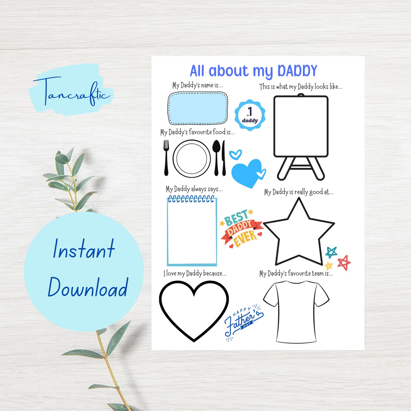 All About My Daddy Fill in Printable Template Father's - Etsy