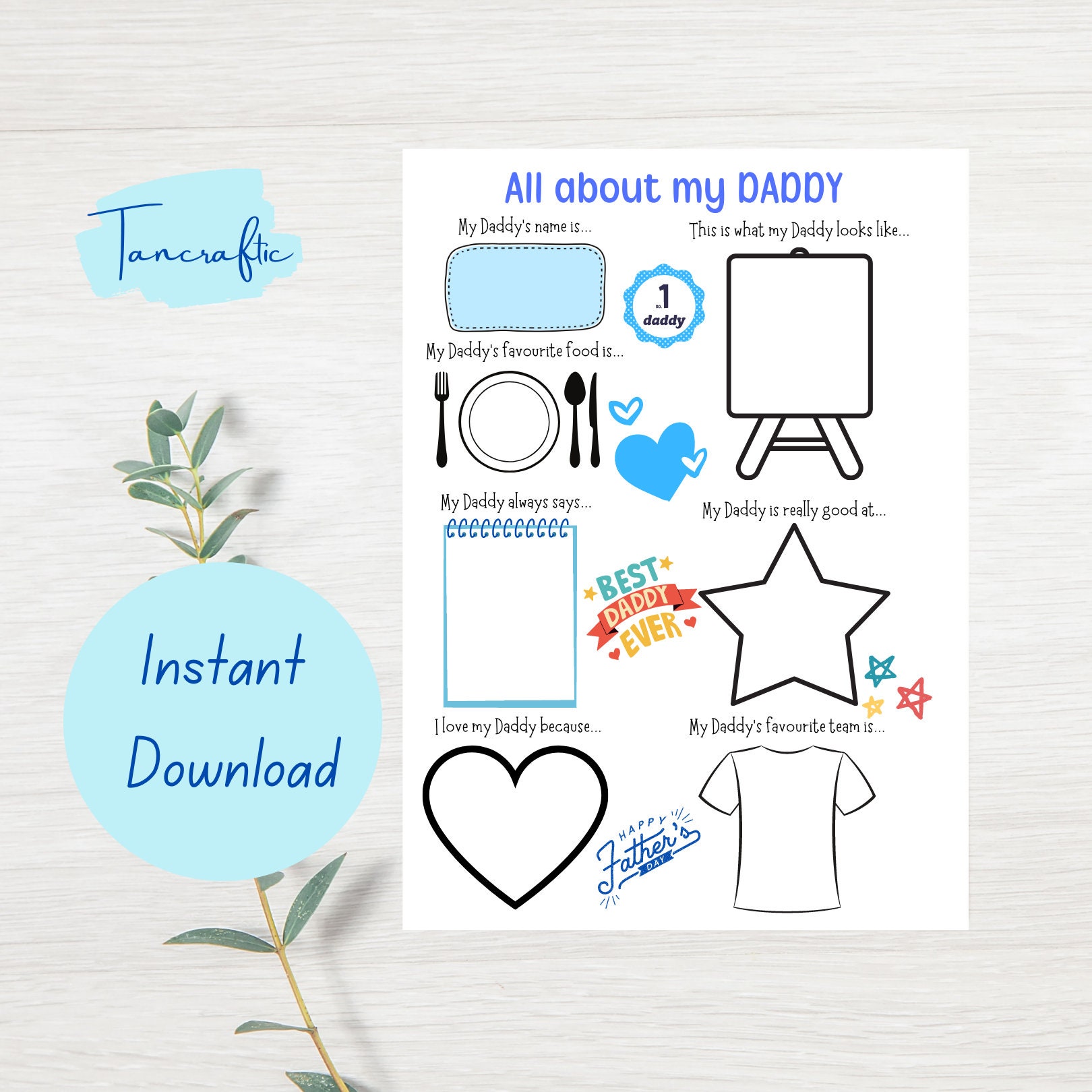 All About My Daddy Fill in Printable Template, Father's Day Gift for ...