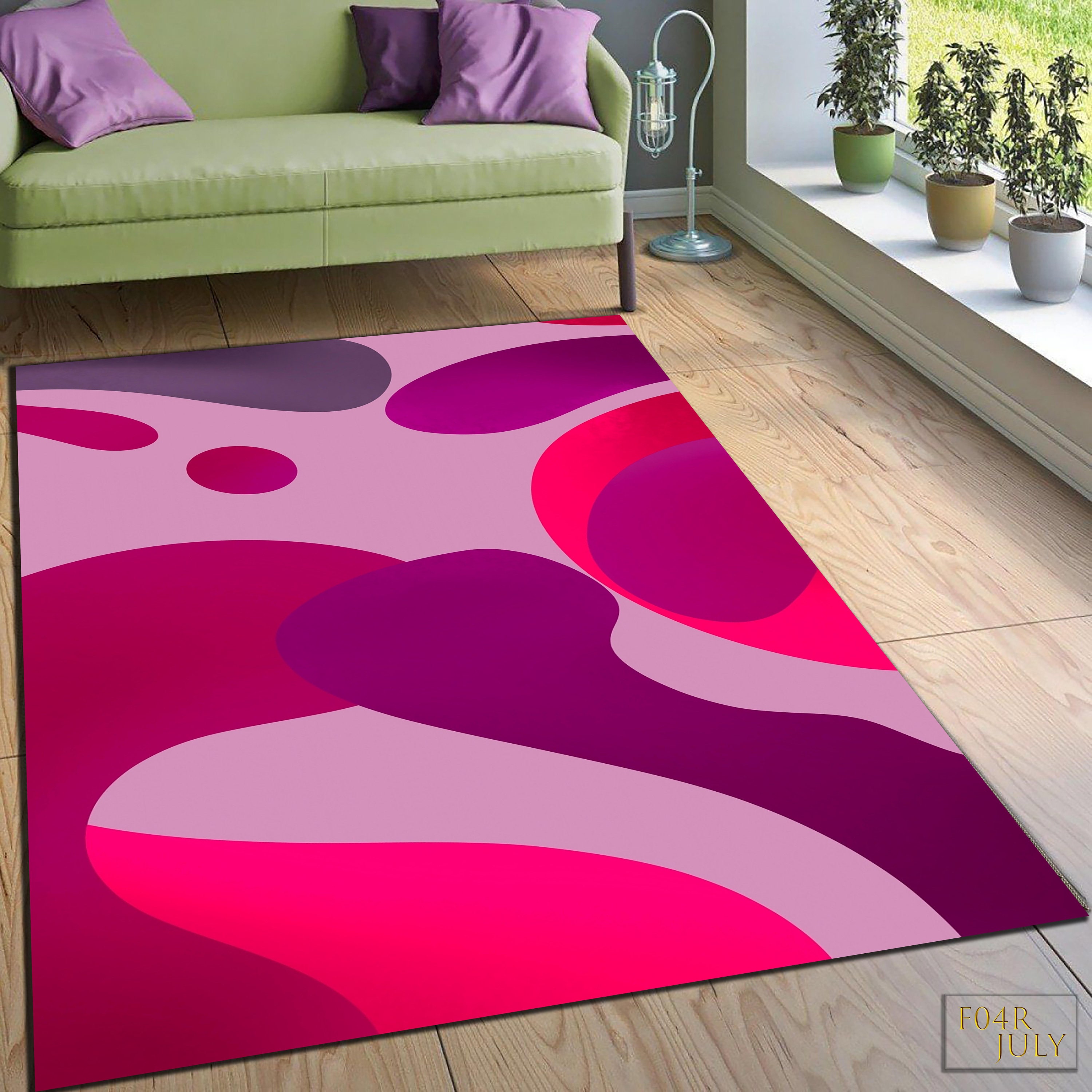 70s Style Pink Wavy Rug Indie Room Decor Area Rug Fuchsia - Etsy