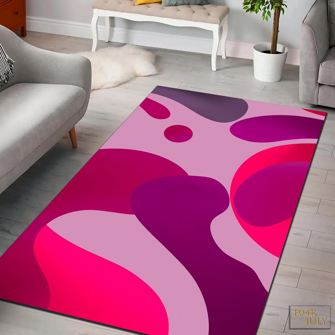 70s Style Pink Wavy Rug Indie Room Decor Area Rug Fuchsia - Etsy