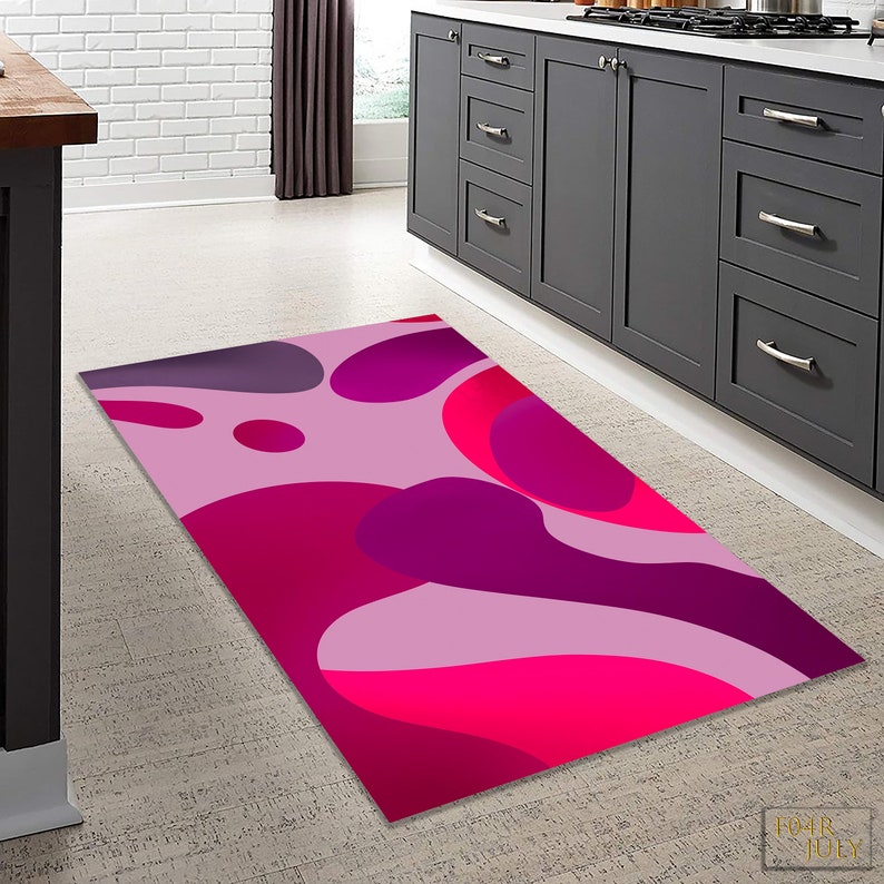 70s Style Pink Wavy Rug Indie Room Decor Area Rug Fuchsia - Etsy
