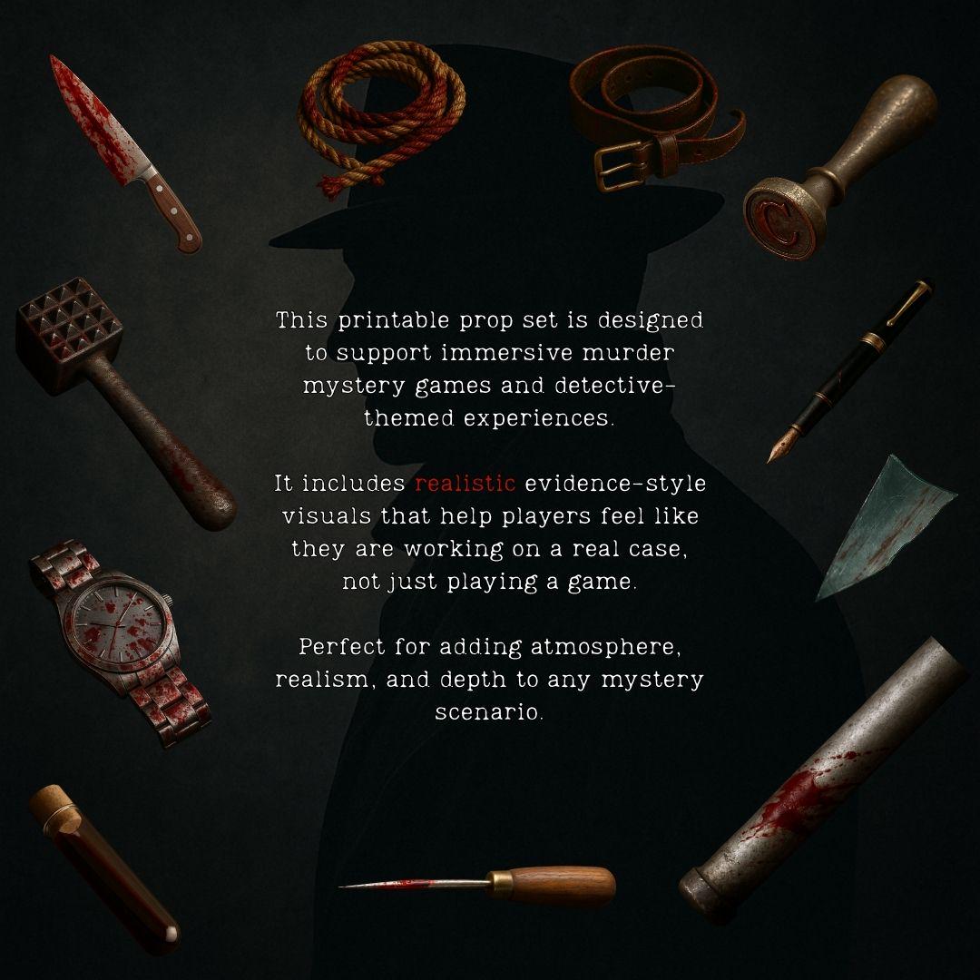Printable Murder Mystery Props Kit | Detective Evidence Pack | Crime ...