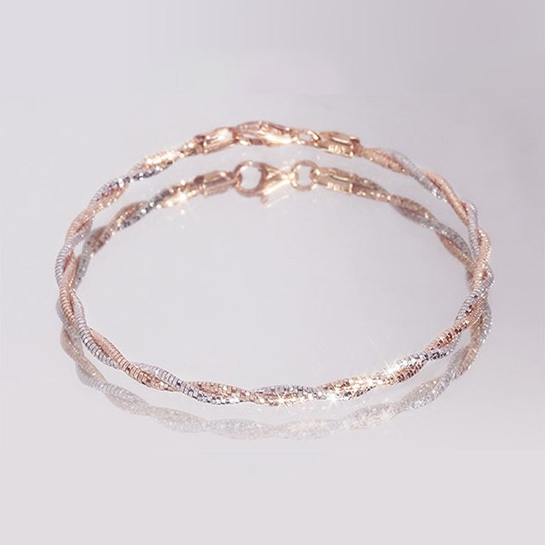 Gold and Silver Twisted Bracelet With Swivel Clasp, Sterling Silver ...