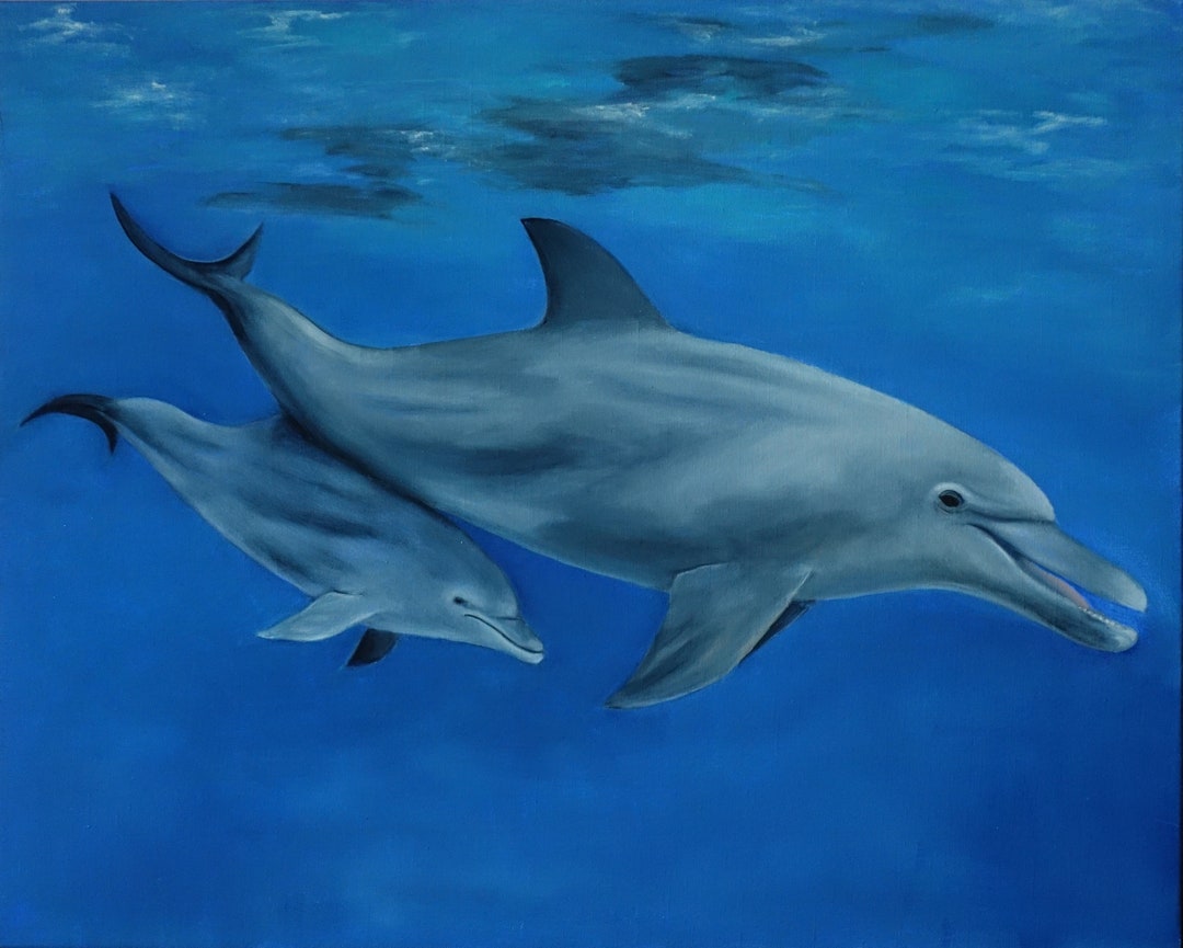 Dolphins Oil Painting, Sea Life Painting, Dolphins Artwork on Canvas ...