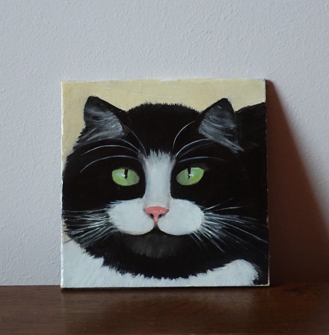 Cat Portrait Miniature Oil Painting, Cute Cat Mini Oil Art, Handmade ...