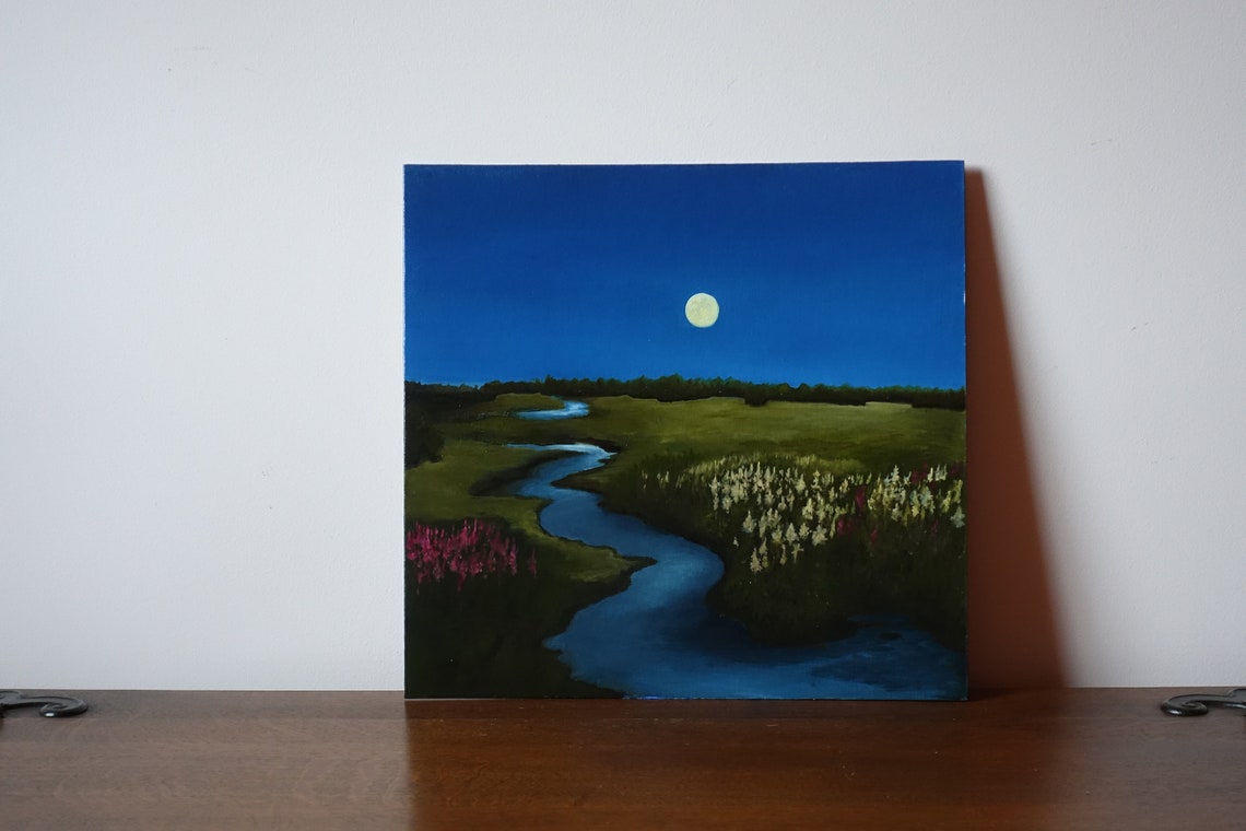 Night Scenery Oil Painting, Night Landscape Wall Art, Night Scene ...