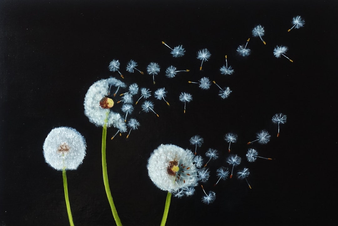 White Dandelions Original Handmade Oil Painting, Wild Flower Wall Art ...