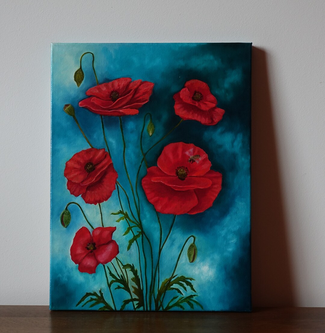 Red Poppies Original Handmade Oil Painting, Floral Wall Art, Poppies ...