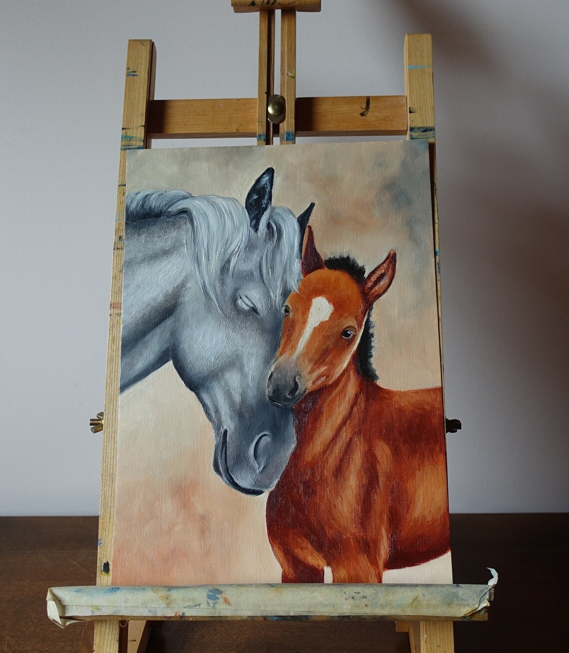 Mare and Foal Hand Made Oil Painting, Horses Original Artwork, Horses ...