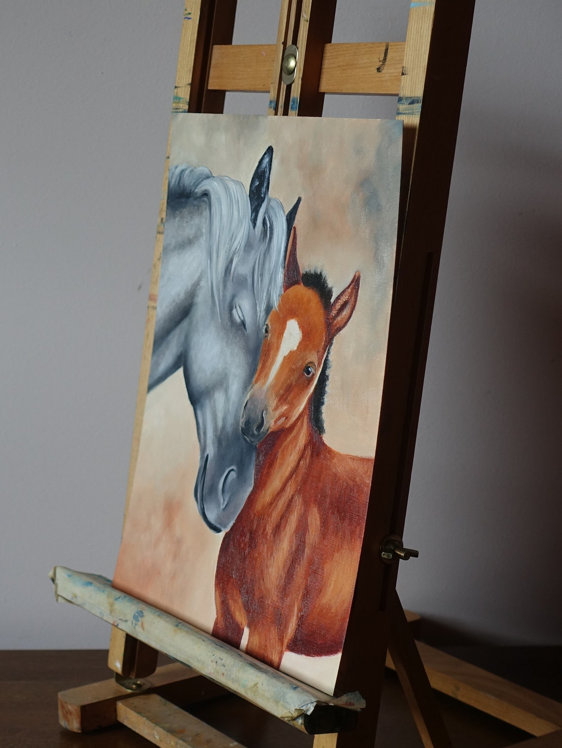 Mare and Foal Hand Made Oil Painting, Horses Original Artwork, Horses ...