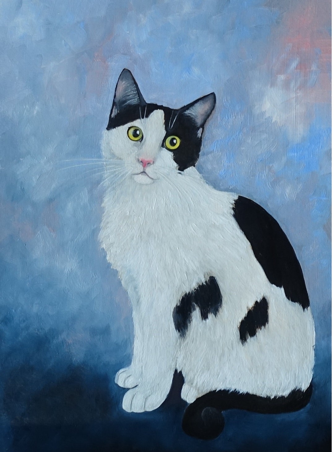 Bicolor Cat Original Oil Painting, Black and White Cat Hand Painted ...