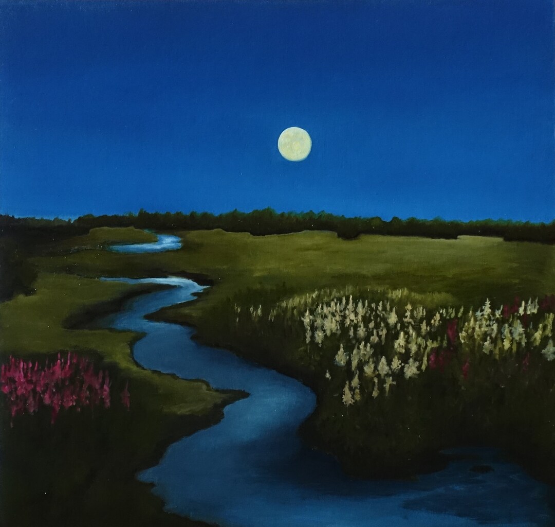 Night Scenery Oil Painting, Night Landscape Wall Art, Night Scene ...