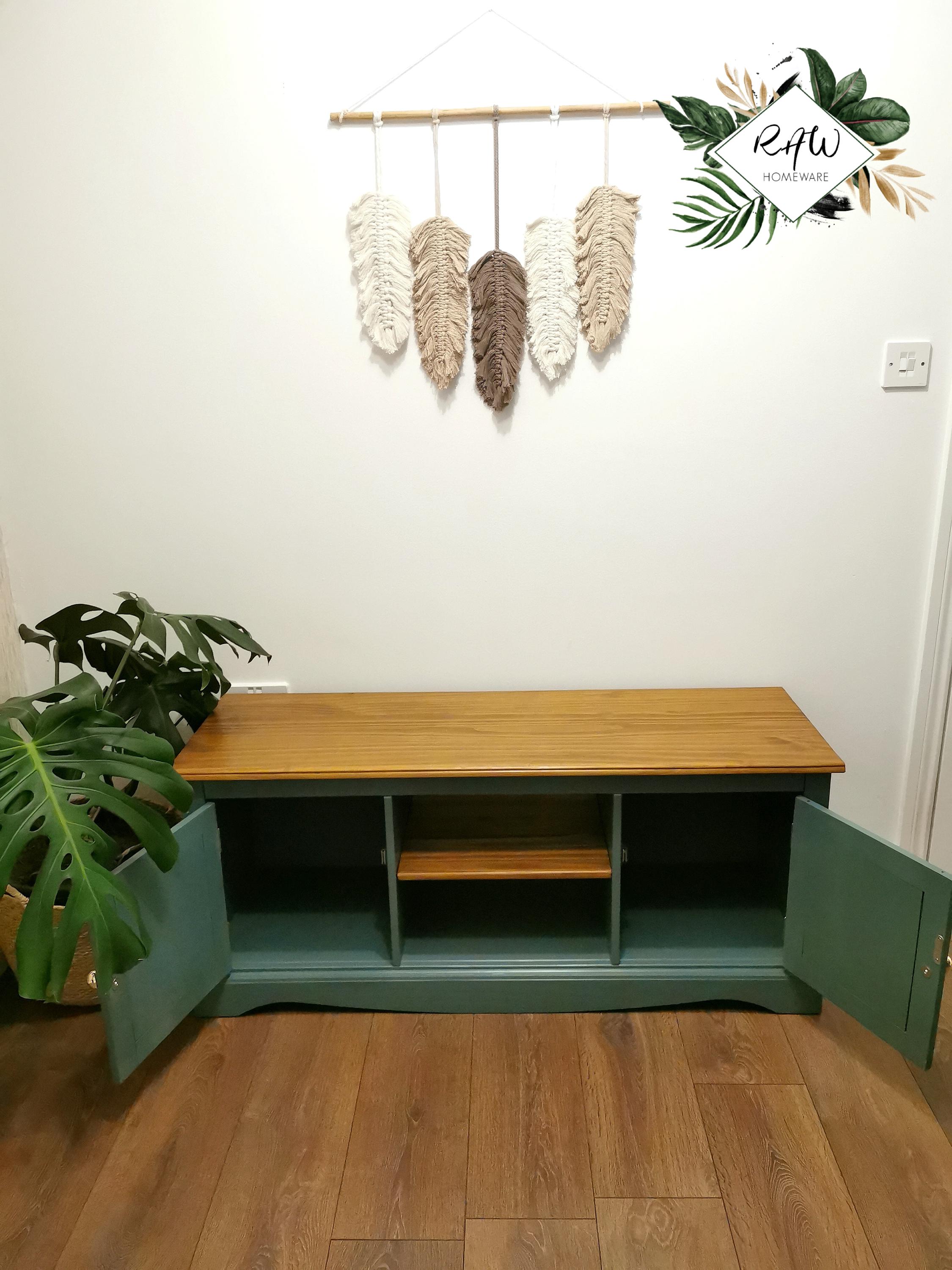 Large TV Unit in Frosted Sage Green - With Gold Handles & Hinges - by ...