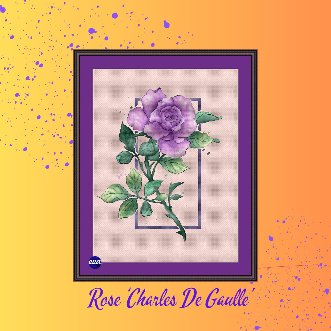 Cross Stitch Pattern, Rose charles De Gaulle, Printable PDF, Purple ...