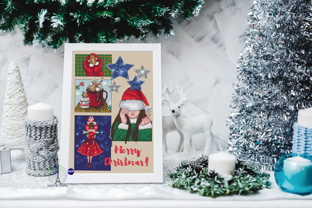 Christmas Collage Cross Stitch Pattern: Girl Room Decor (PDF) - Etsy