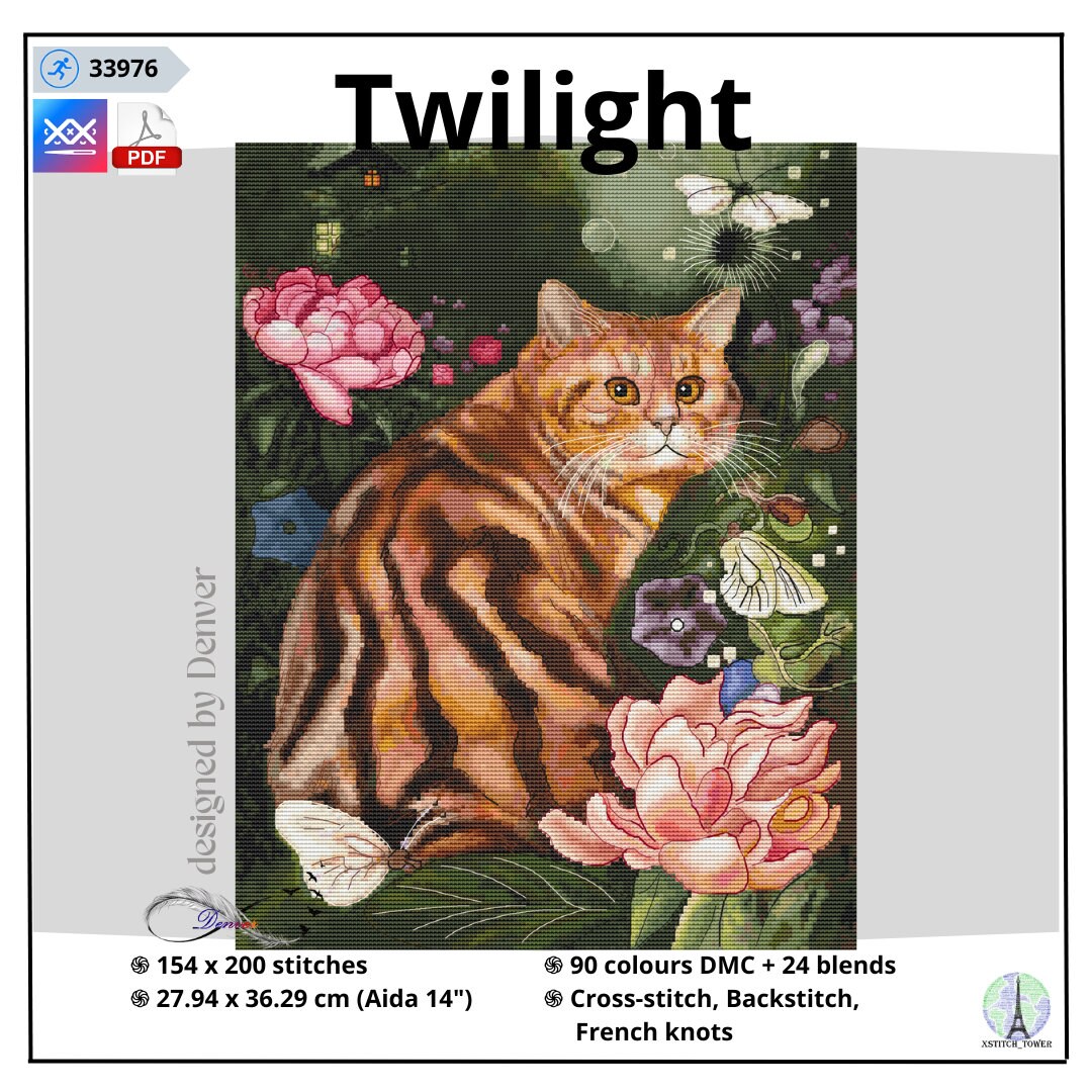 Cross Stitch Pattern, Cat Cross Stitch Pattern, Twilight Cross Stitch ...