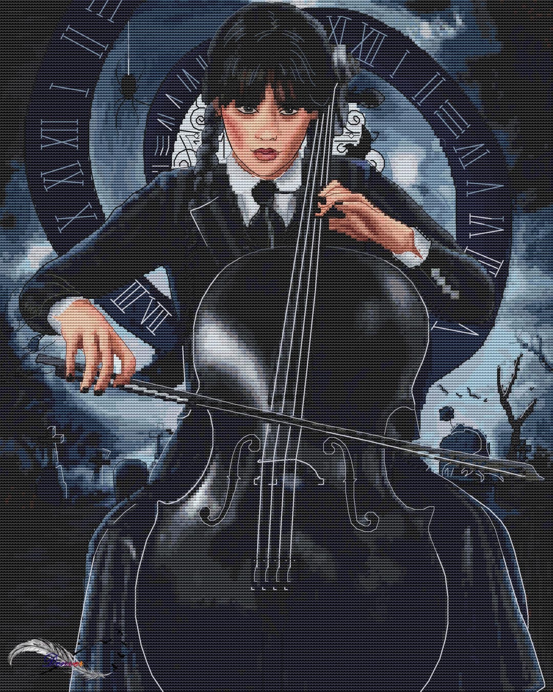 Wednesday Addams Cello Cross Stitch Pattern: Paint It Black (PDF, SAGA ...