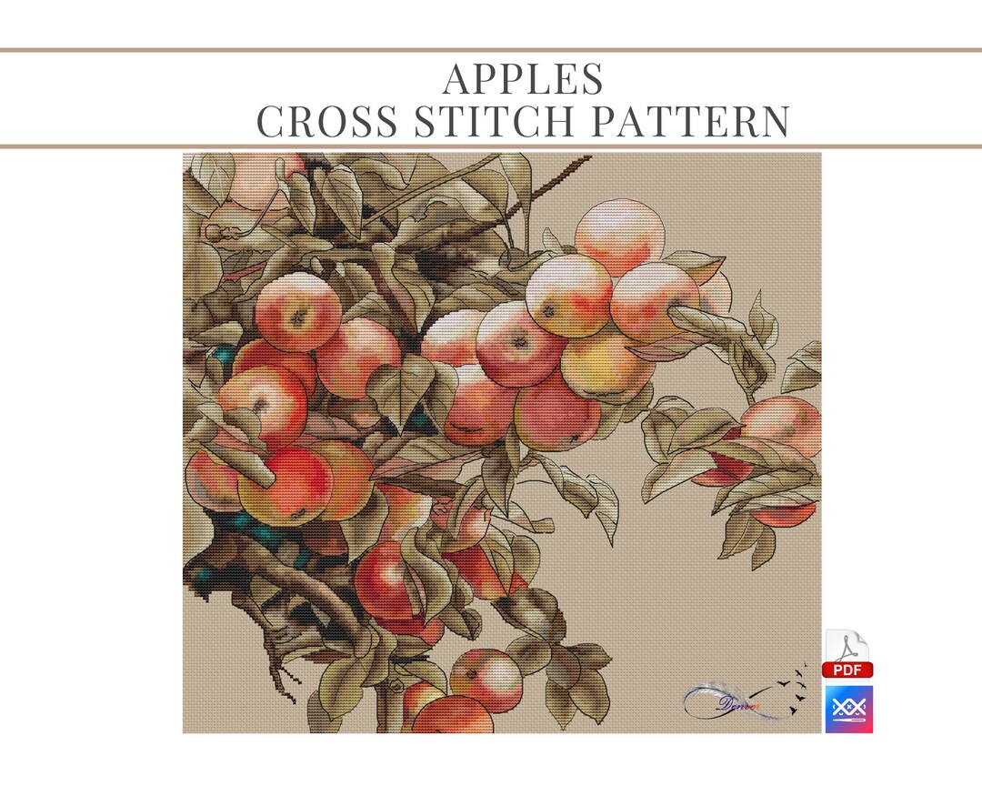 Cross Stitch Pattern, Apples Cross Stitch Pattern, Landscape Cross ...