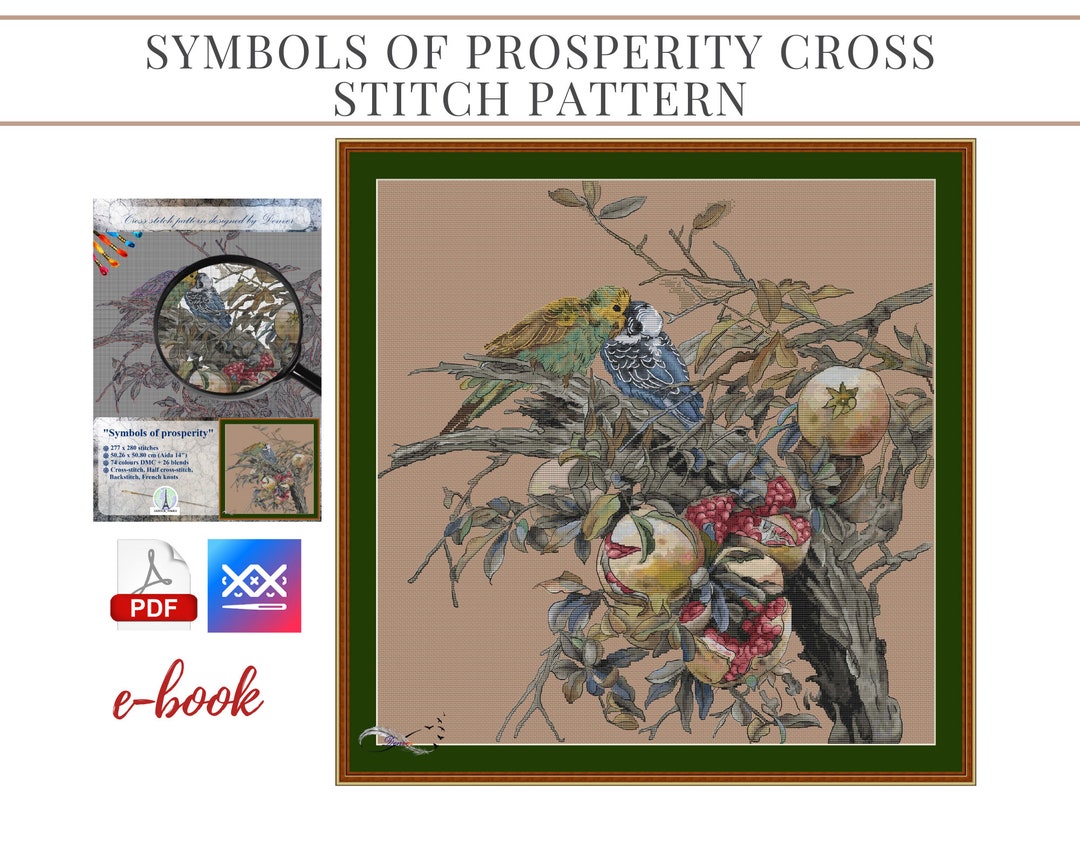 Two Lovebirds Cross Stitch Pattern, Symbols of Prosperity, Cross Stitch ...