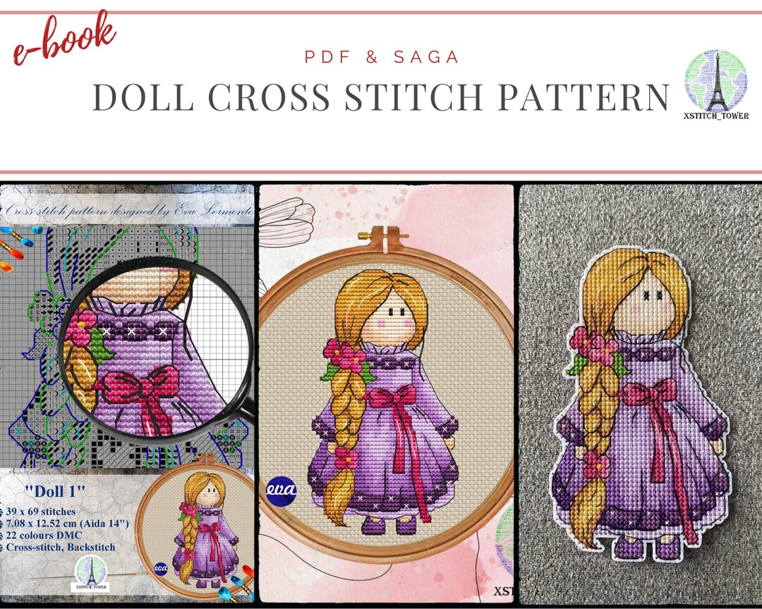 Doll Cross Stitch Pattern: DIY Embroidery (PDF & SAGA) - Etsy
