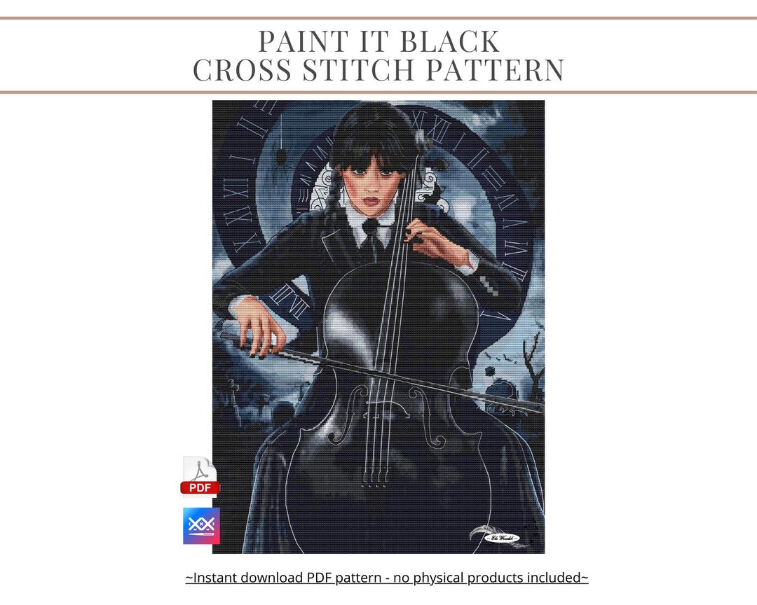 Wednesday Addams Cello Cross Stitch Pattern: Paint It Black (PDF, SAGA ...