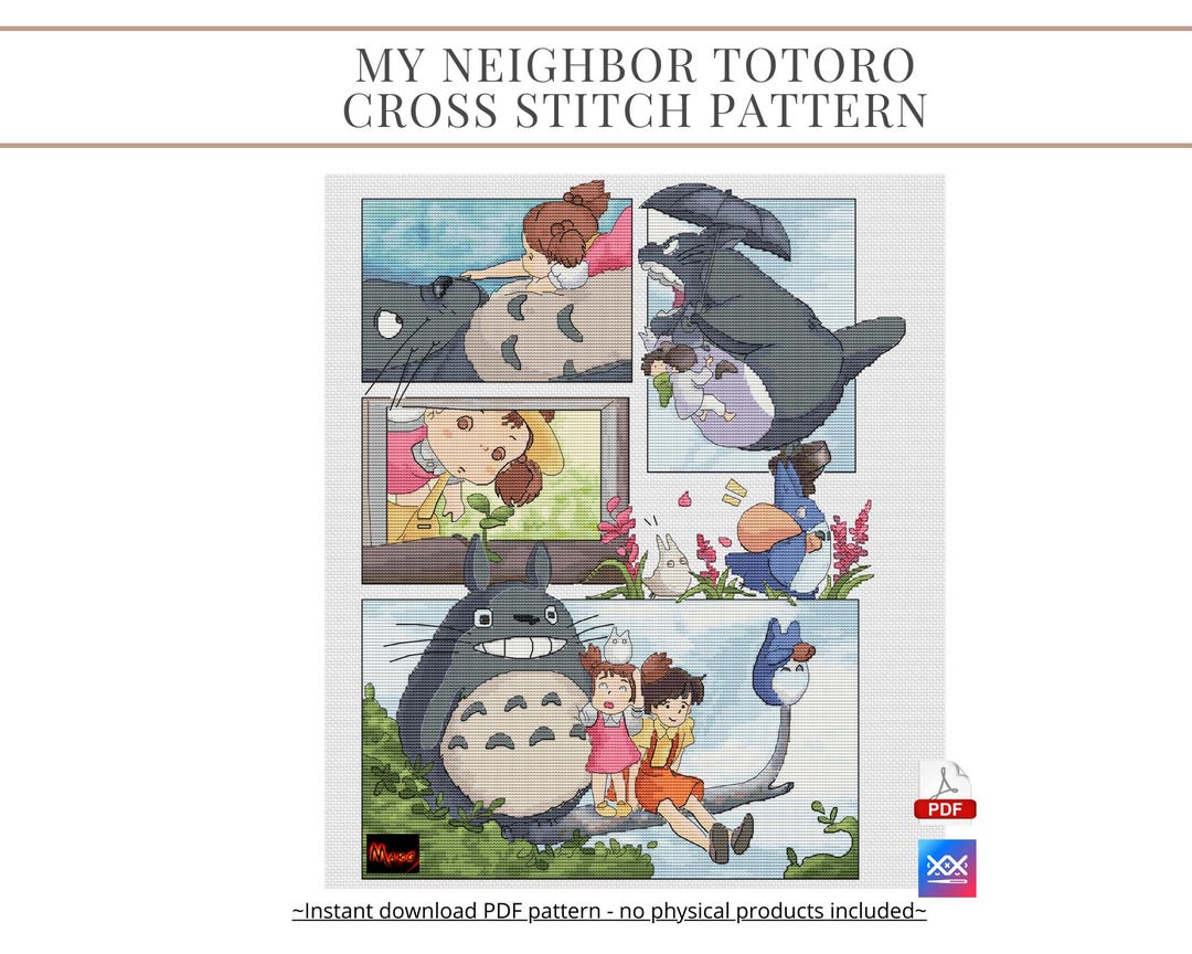 My Neighbor Totoro Cross Stitch Pattern: Embroidery Chart (PDF Format ...
