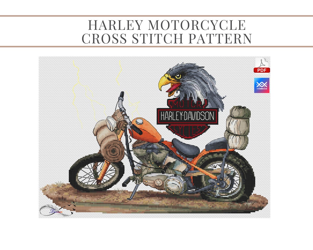 Harley Motorcycle Cross Stitch Pattern: Detailed Biker Design (PDF) - Etsy