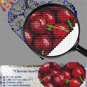 Cross Stitch Heart Pattern - Cherries Heart - Etsy