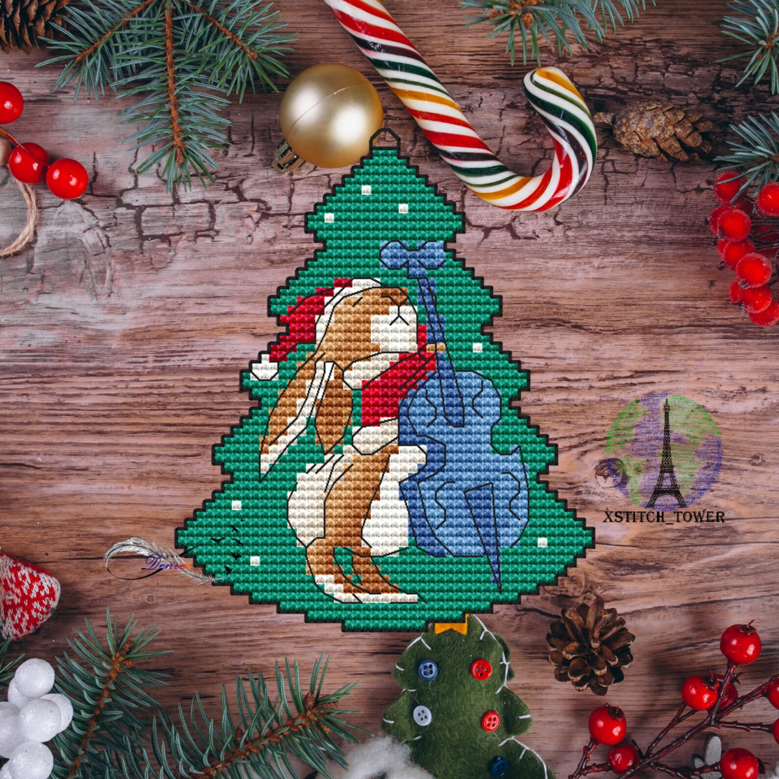 Christmas Tree Cross Stitch Pattern: Bunny With Cello (PDF Pattern) - Etsy