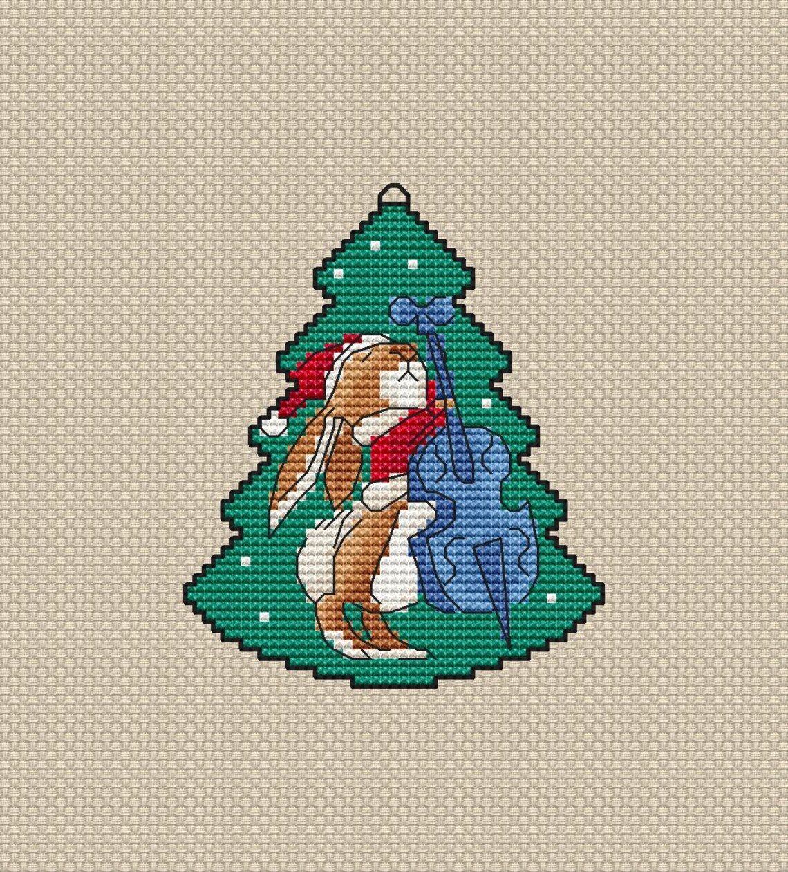 Christmas Tree Cross Stitch Pattern: Bunny With Cello (PDF Pattern) - Etsy