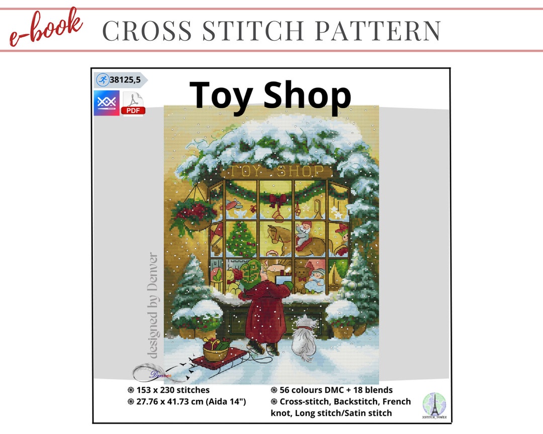 Christmas Cross Stitch Pattern, Toy Shop Cross Stitch Chart, Instant ...