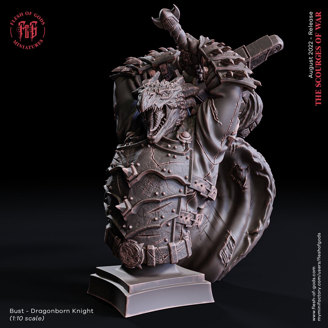 Dragonborn Knight, Bust the Scourges of War Flesh of Gods - Etsy
