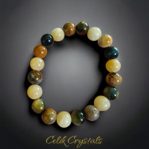 Blue Tiger Eye, Honey Calcite, Coral Jade Bracelet Natural Stones 10mm ...