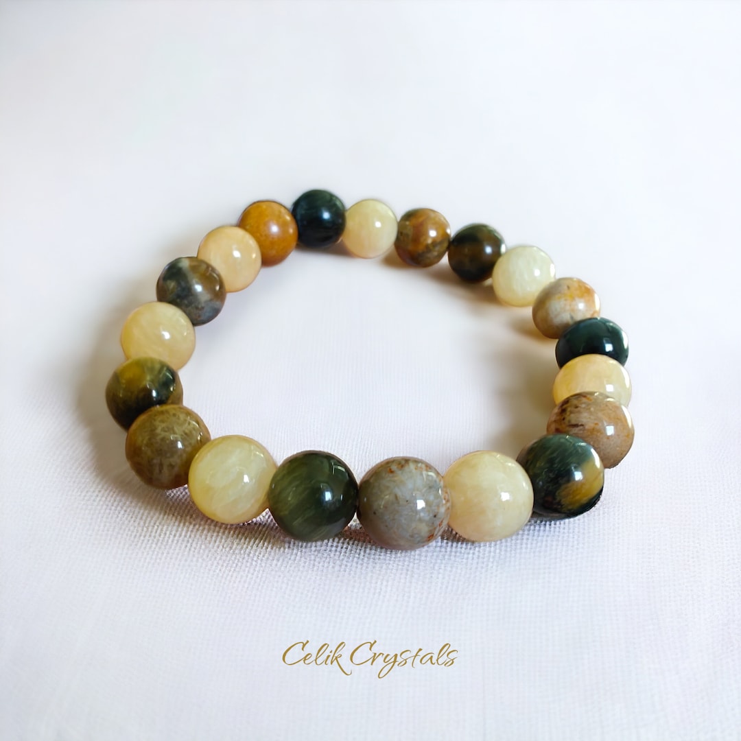 Blue Tiger Eye, Honey Calcite, Coral Jade Bracelet Natural Stones 10mm ...